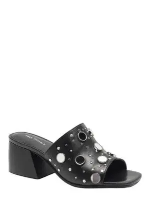 Free People Mirage Studded Block Heel Sandals - Black Leather