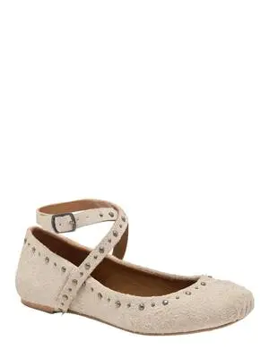 Free People Grace Ankle Strap Ballet Flat Sand Hairy Suede