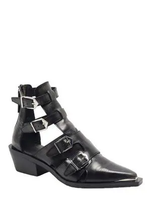 Free People Helen Buckle Strap Bootie - Black Leather