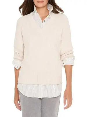NIC+ZOE Shaker Stitch V-neck Sweater - Classic Cream