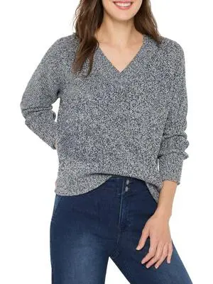 NIC+ZOE Shaker Stitch V-neck Sweater - Indigo Mix