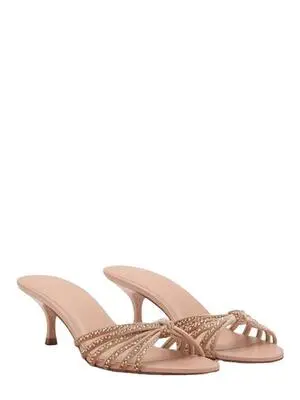 Mango Rhinestone Kitten Heel Sandals - Pink