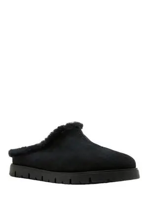 La Canadienne Eva Shearling Lined Slipper - Black Suede
