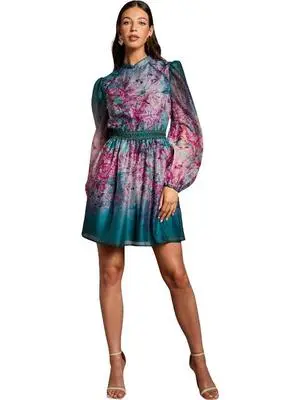 Coast Floral Print Organza Mini Dress - Teal
