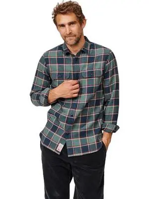 AUBIN Crowle Button Up Flannel Shirt - Dark Green Check