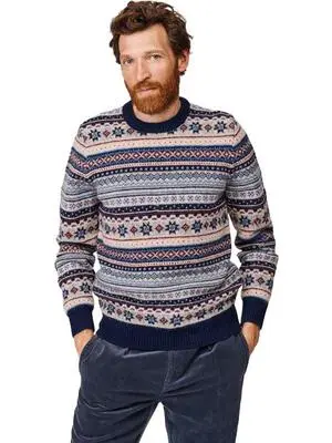 AUBIN Fair Isle Crew Neck Wool Sweater - Blue/ecru Mix