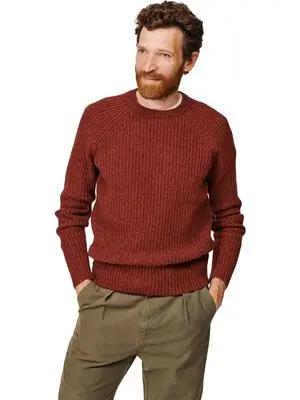 Aubin Ray Fisherman Rib Crew Neck Sweater - Rust Mix