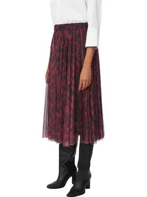 MASAI COPENHAGEN Pleated Leopard Print Tulle Skirt - Tawny Port