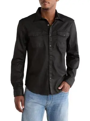 John Varvatos Otto Coated Stretch Cotton Snap-up Western Shirt - Black