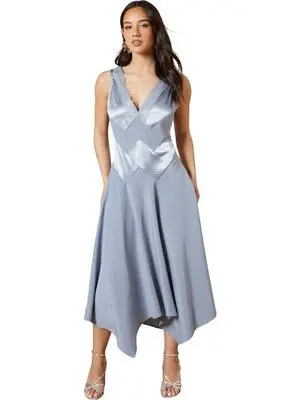 OASIS V-neck Asymmetric Midi Dress - Blue