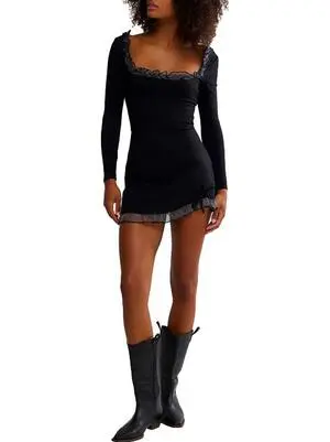 Free People Lucette Mini Dress - Smoked Black Combo