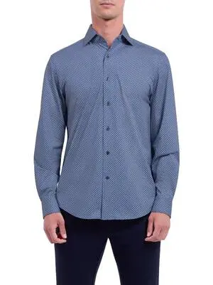 Bugatchi Devon Ooohcotton® Geo Print Button-up Shirt - Menthol