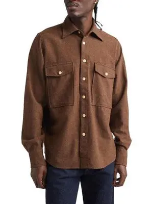 DRAKE'S Relaxed Wool Button-up Shirt - Cocoa Brown