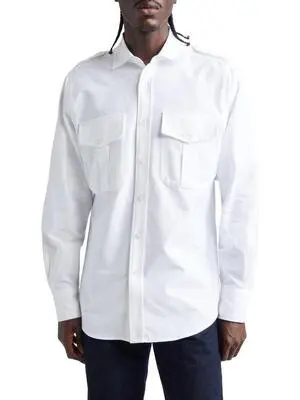 DRAKE'S Epaulet Cotton Oxford Button-up Shirt - White