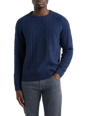 Nordstrom Cable Stitch Luxe Cashmere Sweater - Navy Still