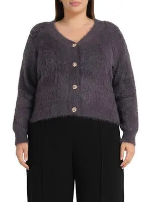ESTELLE Chantelle Fuzzy V-Neck Cardigan Slate
