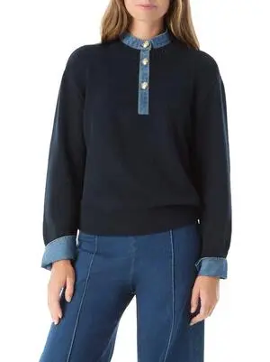 DO BY DEE OCLEPPO Rae Denim Detail Sweater New Navy