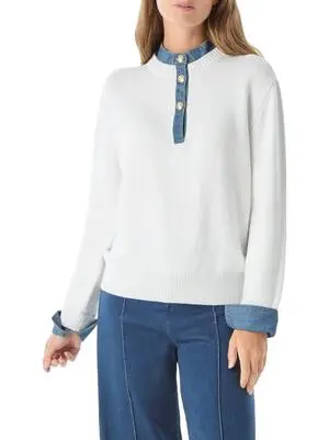 DO BY DEE OCLEPPO Rae Denim Detail Sweater Optic White