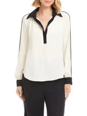 KAREN KANE Colorblock Trim Popover Top