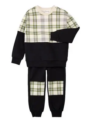 MILES THE LABEL Plaid Patch Sweatshirt And Joggers Set - Black