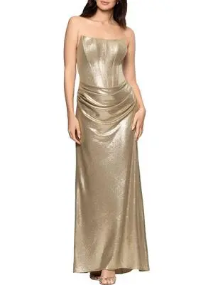 Betsy & Adam Metallic Strapless Gown - Gold