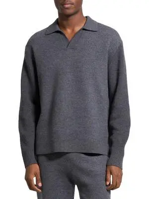 Theory Boiled Merino Wool Johnny Collar Sweater - Dark Grey Melange