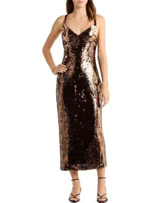 L'Agence Noella Leopard Sequin Sheath Dress - Brown Multi Amur Leopard