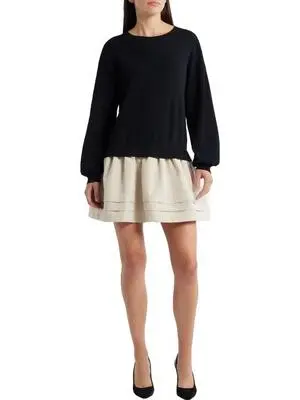 ZOE AND CLAIRE Long Sleeve Sweater Dress - Black/cream