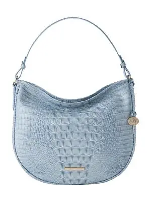 Brahmin Small Kathleen Croc Embossed Leather Shoulder Bag - Stonewash