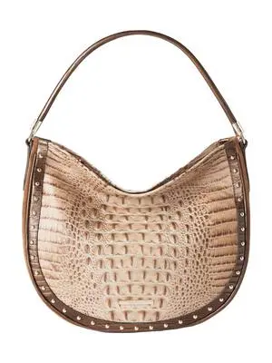 Brahmin Small Kathleen Croc Embossed Leather Shoulder Bag - Taupe Ensemble
