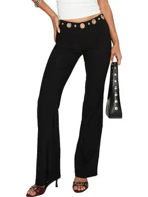 Princess Polly Grommet Trim Flare Pants - Black