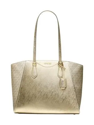 Michael Kors Taryn Large Metallic Leather Tote Bag - Pale Gold