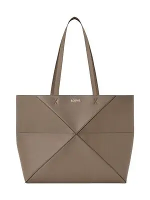 Loewe Puzzle Fold Leather Tote - Taupe