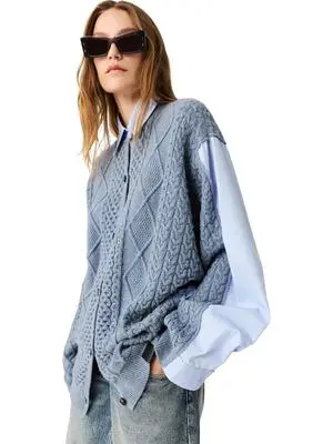 Stella McCartney Hybrid Knit Shirt Cardigan - Blue/grey