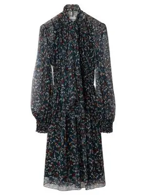 Burberry Floral Silk Creponne Dress - Black