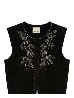 Isabel Marant Poppy Studded Velvet Vest - Black