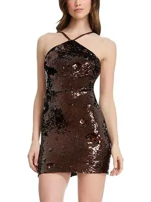 Dress The Population Halter Bodycon Mini Dress - Mocha