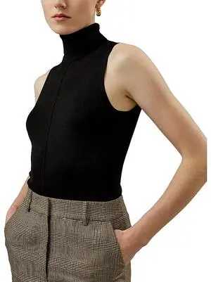 Lilysilk Silk Knitted Turtleneck Sleeveless Top - Black