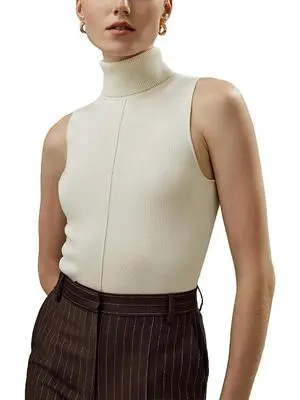 Lilysilk Silk Knitted Turtleneck Sleeveless Top - White