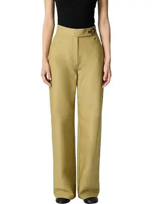 NOCTURNE Side-buckle High-waist Wide Trousers - Olive Green