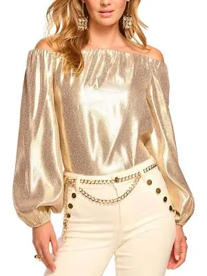 Ramy Brook Esther Silk Blend Metallic Top - Gold