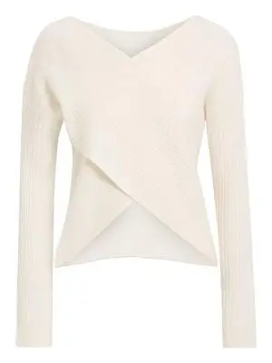 Naadam Coasta Wrap-Effect Ribbed Cashmere Sweater Ecru
