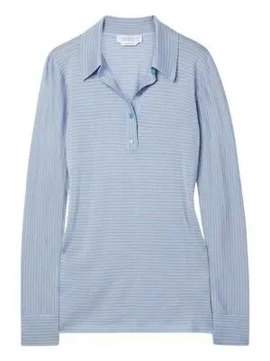 Gabriela Hearst Striped Cashmere And Silk-blend Polo Shirt - Light Blue
