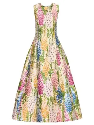 Oscar De La Renta Foxglove Jacquard Cocktail Midi Dress - Pink