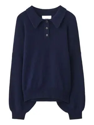 LISA YANG Etta Cashmere Polo Sweater - Navy