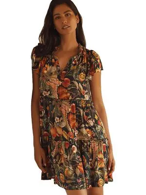 Anthropologie Ruffle Sleeve Dress - Black Floral