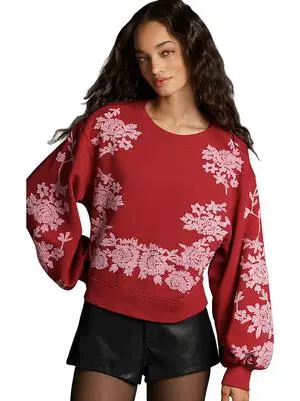 Anthropologie Embroidered Chenille Sweatshirt - Cherries Jubilee