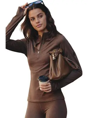 Varley Always Half-zip Long-sleeve Top - Deep Chocolate Marl