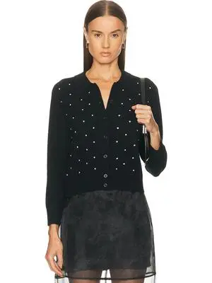 FRAME Rhinestone Embellished Cropped Cardigan - Black