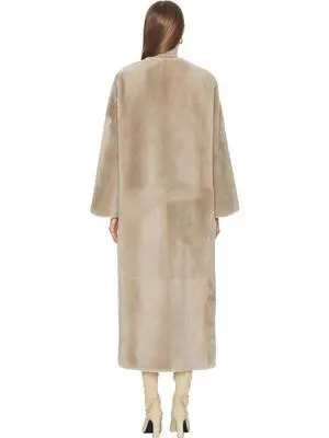 YVES SALOMON Extra Long Draped Shearling Reversible Coat - Moon